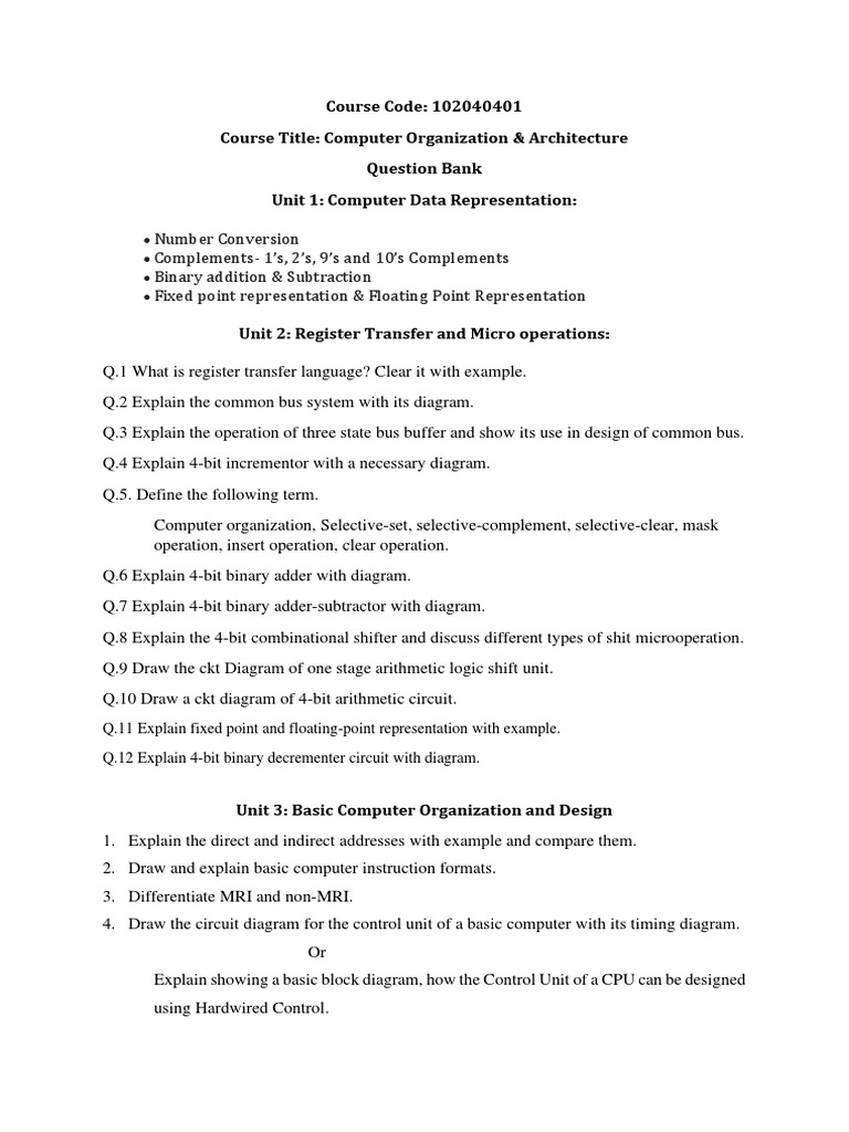 COA Question Bank All Unit | PDF | Teaching Methods & Materials | Computers