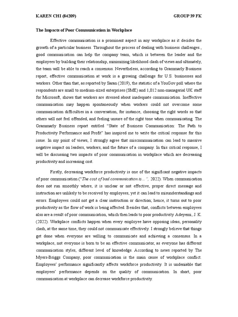 Impacts of Poor Workplace Communication | PDF | Employment | Communication
