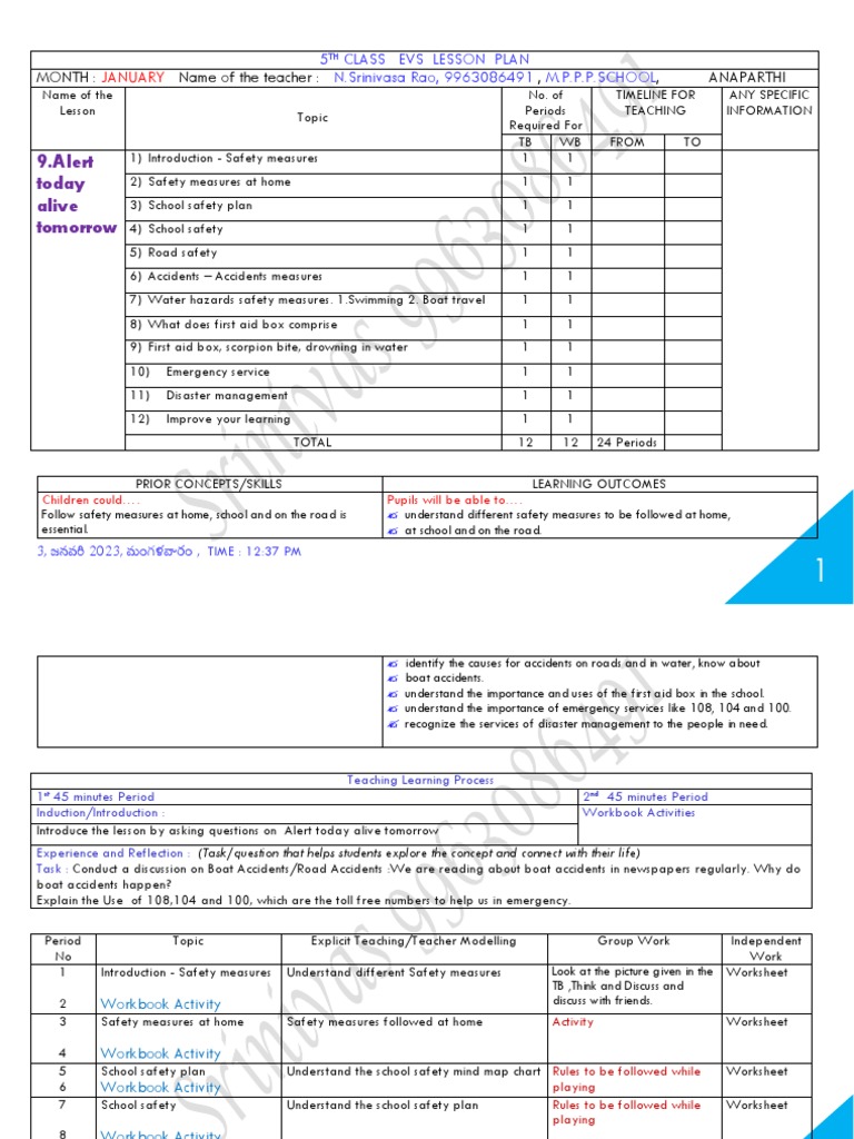5th EVS 9.alert Today Alive Tomorrow PDF | PDF | Worksheet | Emergency ...