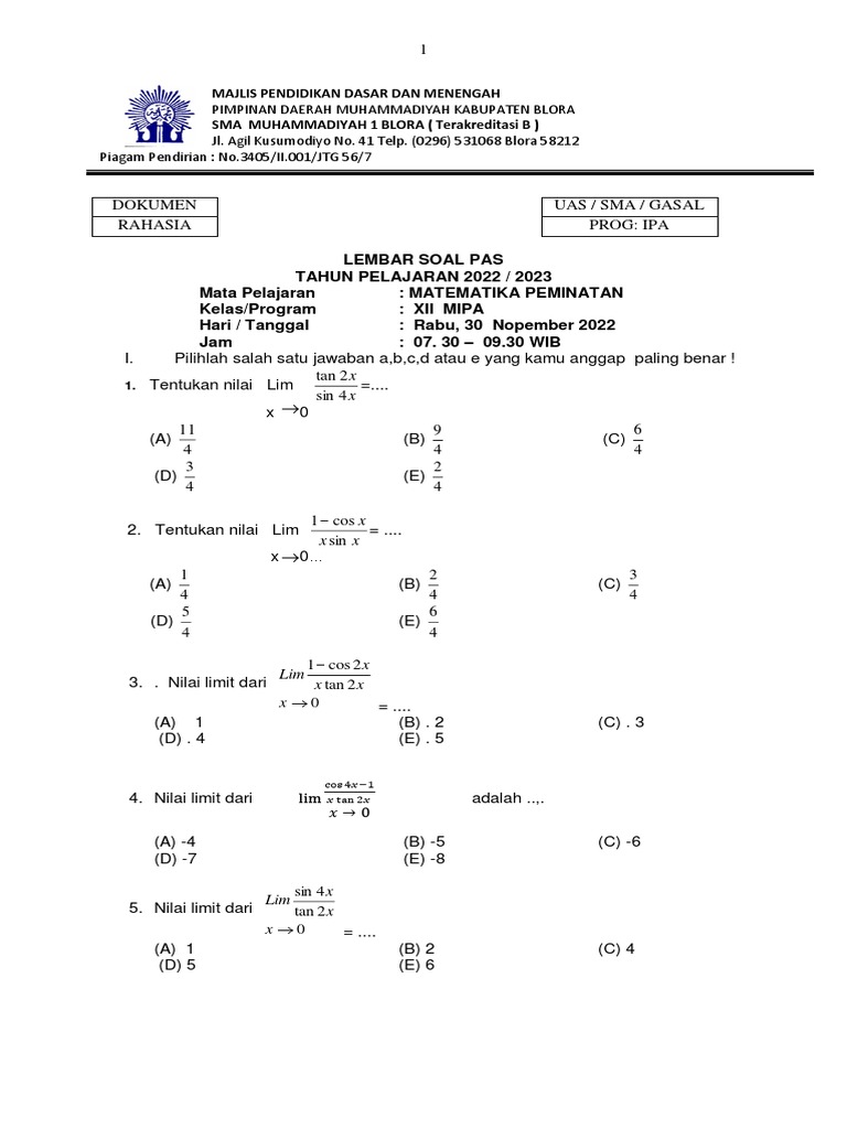 Soal Mat Minat Kelas Xii | PDF