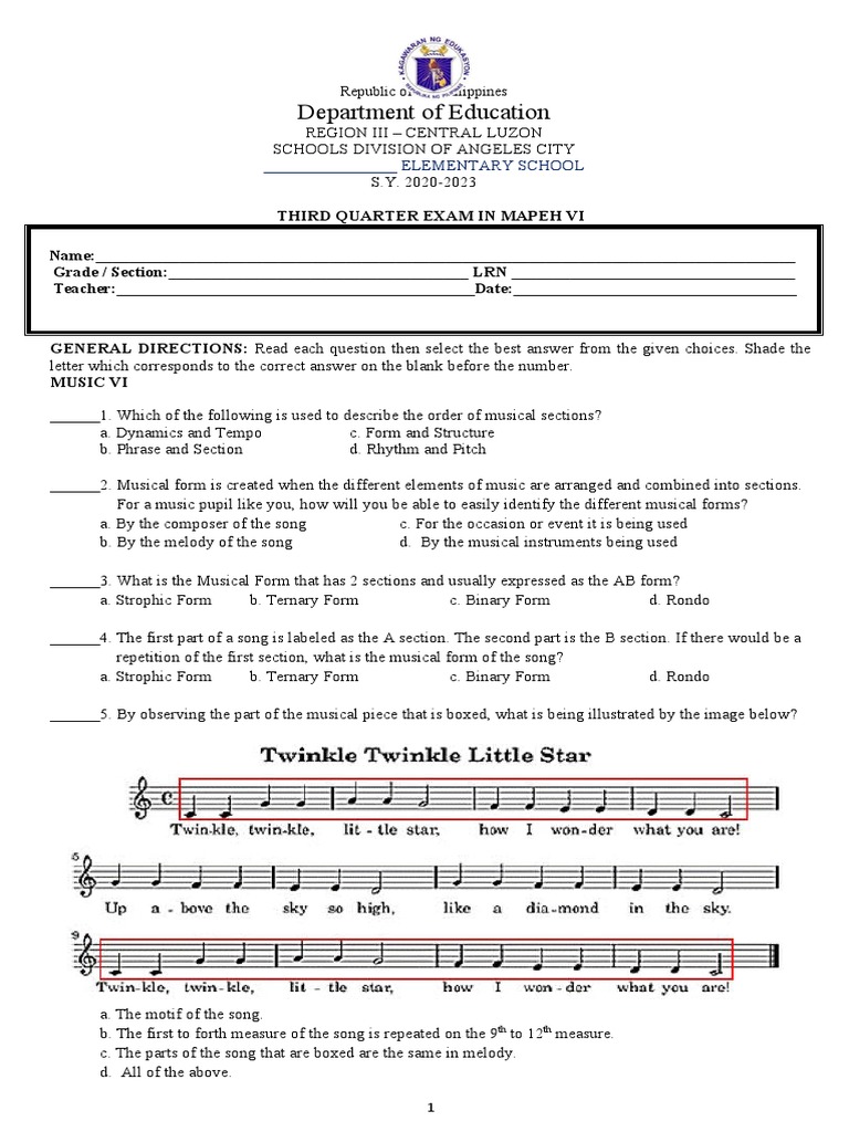 THIRD QUARTER EXAM IN MAPEH VI | PDF | Musical Forms | Camera