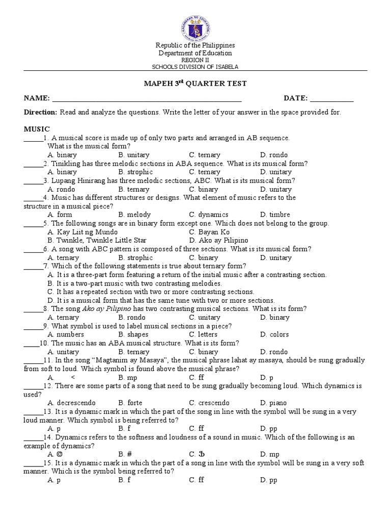 3rd Quarter MAPEH-2023 | PDF | Musical Forms