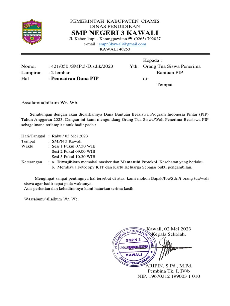 Undangan Pencairan Dana PIP 2023 | PDF