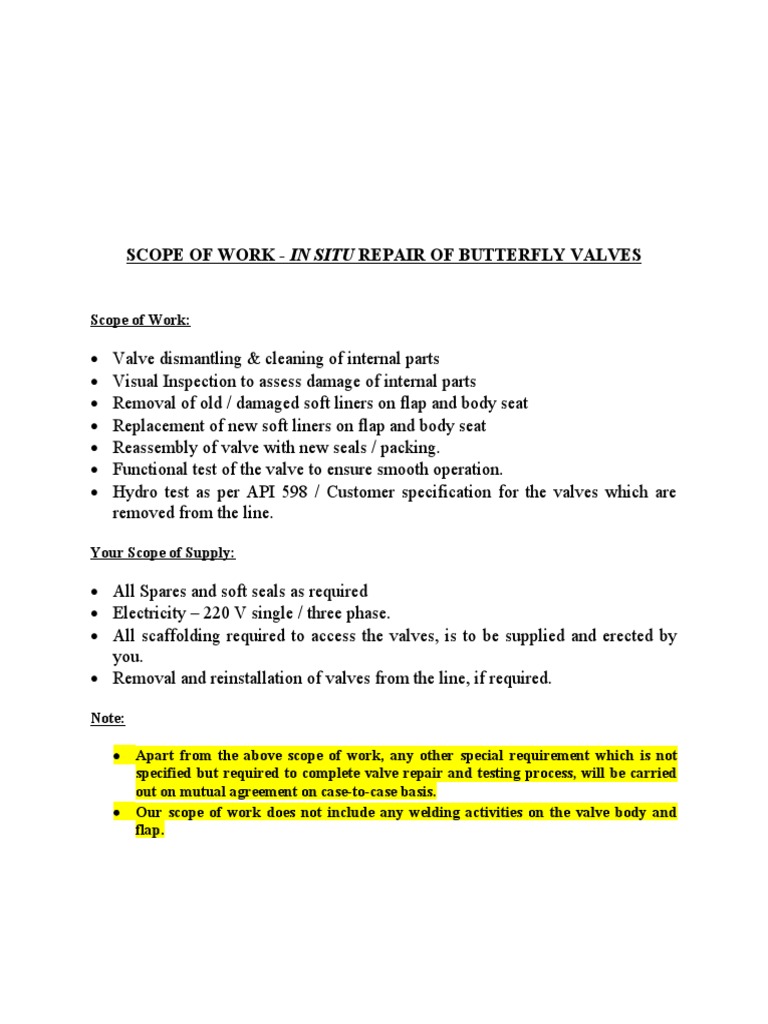 Butterfly Valve Repair Scope of Work | PDF | Technology & Engineering ...