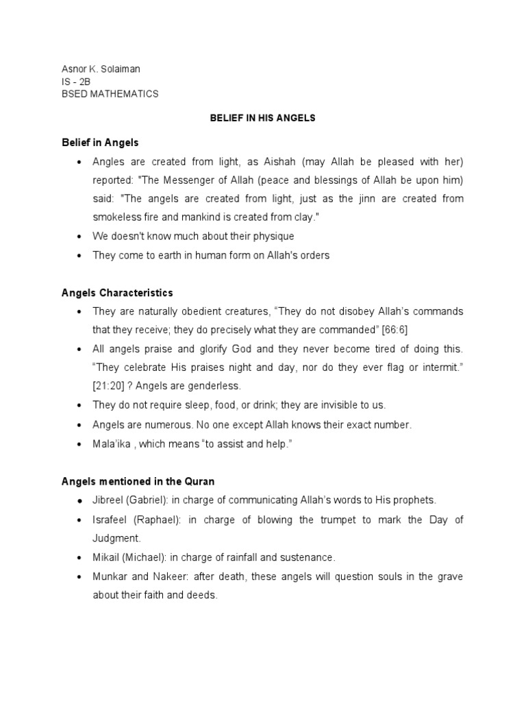 Belief in His Angels | PDF | God In Islam | Angel