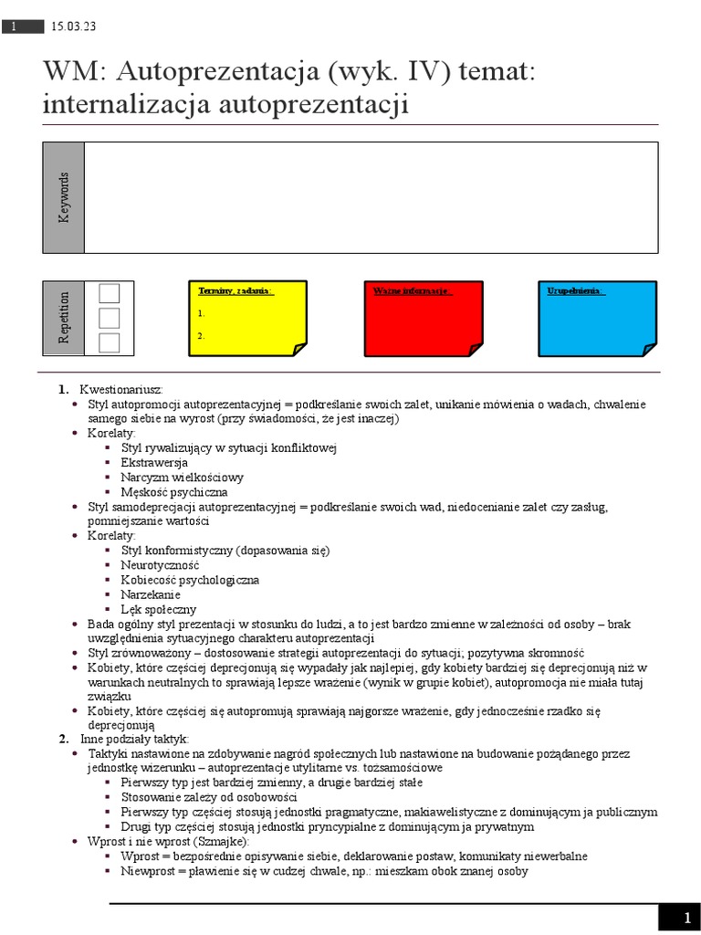 WM Autoprezentacja - Wyk. IV | PDF