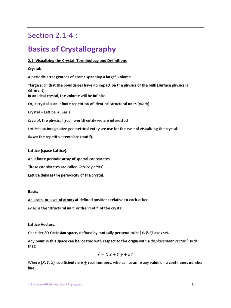 PGIS Xray-2.1-4 Basics of Crystallography v2 PRE-CLASS NOTE | PDF | Crystal Structure ...