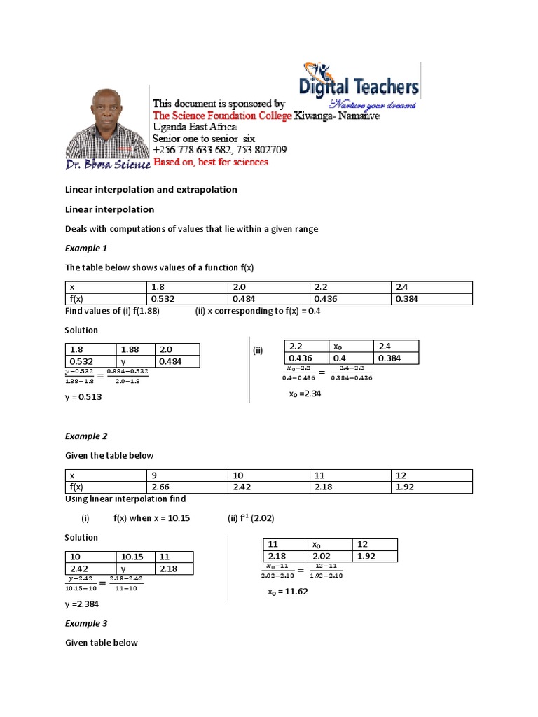 A Level Math Paper 2 Linear Interpolation and Extrapolation PDF | PDF ...