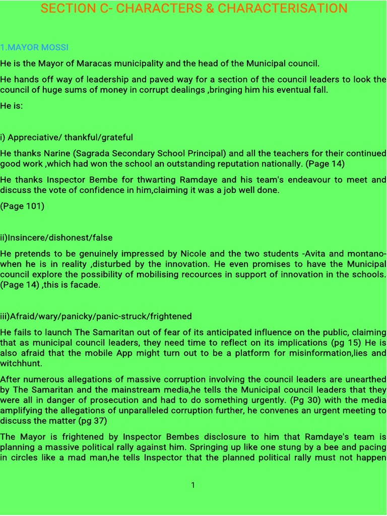 Samaritan Notes-Character & Characterization | PDF