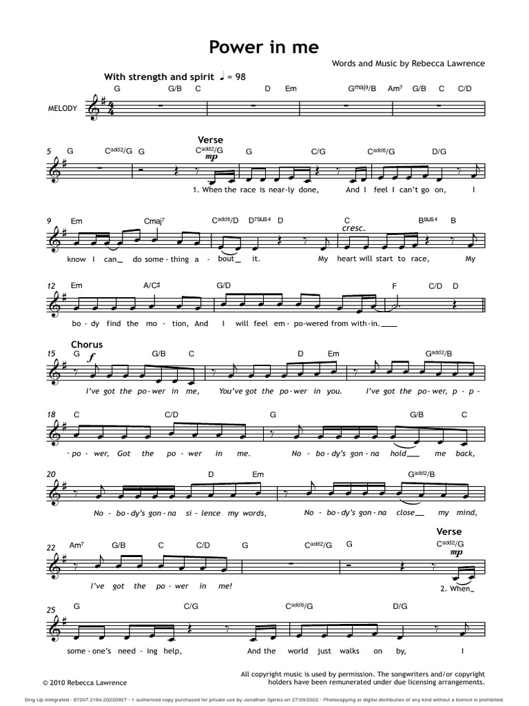 Power in Me Melody - Lyrics - Chords | PDF