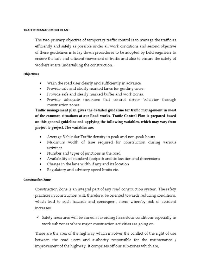 Traffic Management Plan for Construction | PDF | Traffic | Road