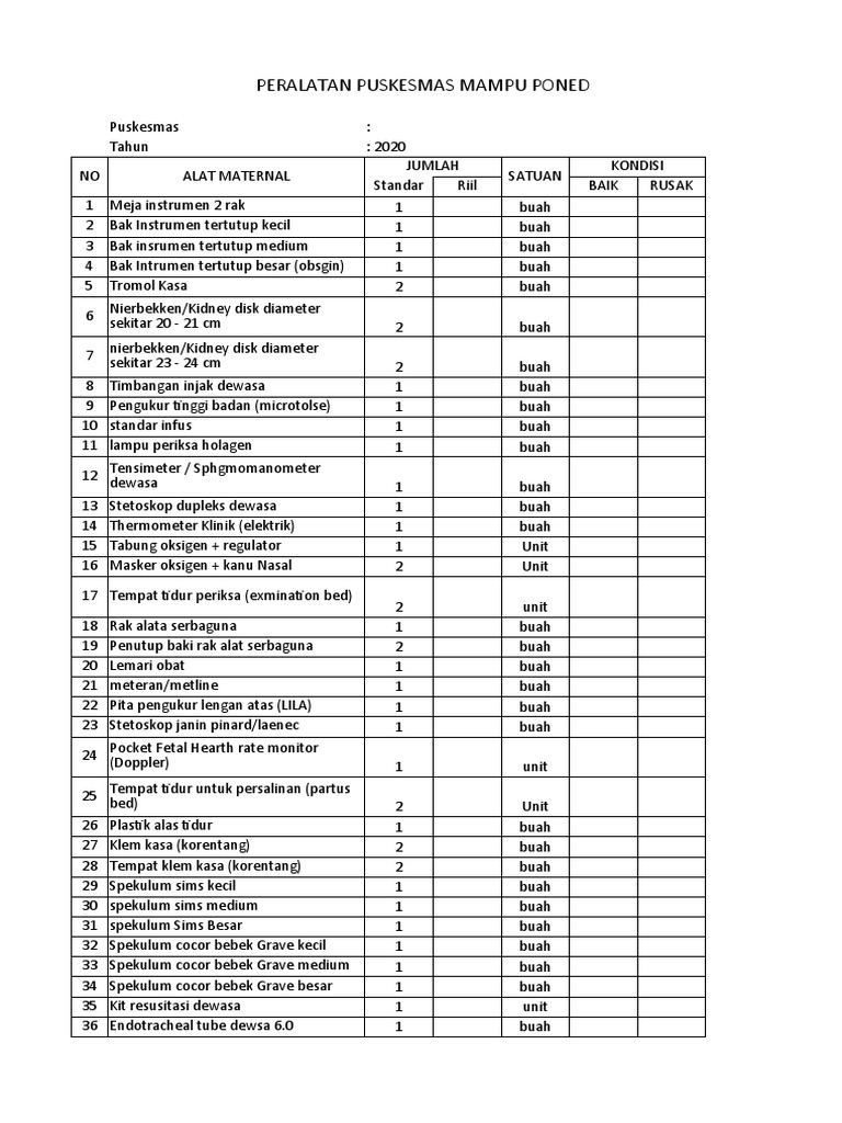 Sarana dan prasarana poned 2020.xlsx | PDF