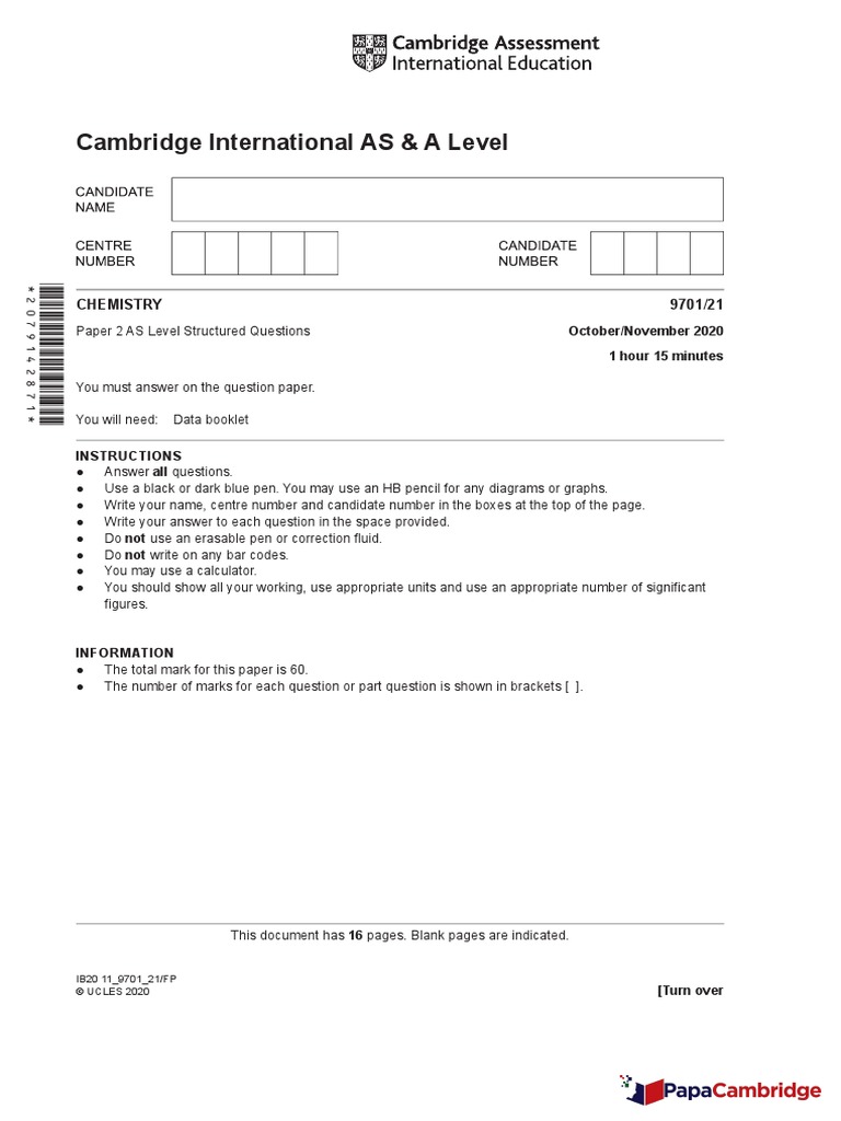 9701 w20 QP 21oct-Nov PDF | PDF | Chlorine | Iodine