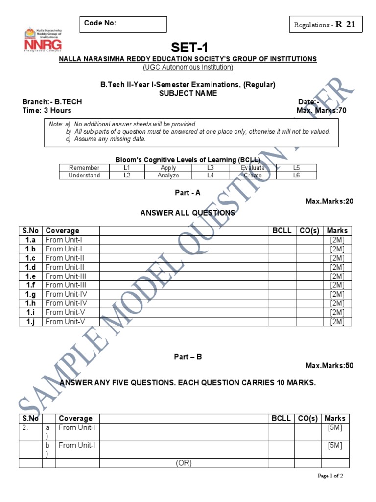 B.TECH-R21 - Sample Model Question Paper | PDF