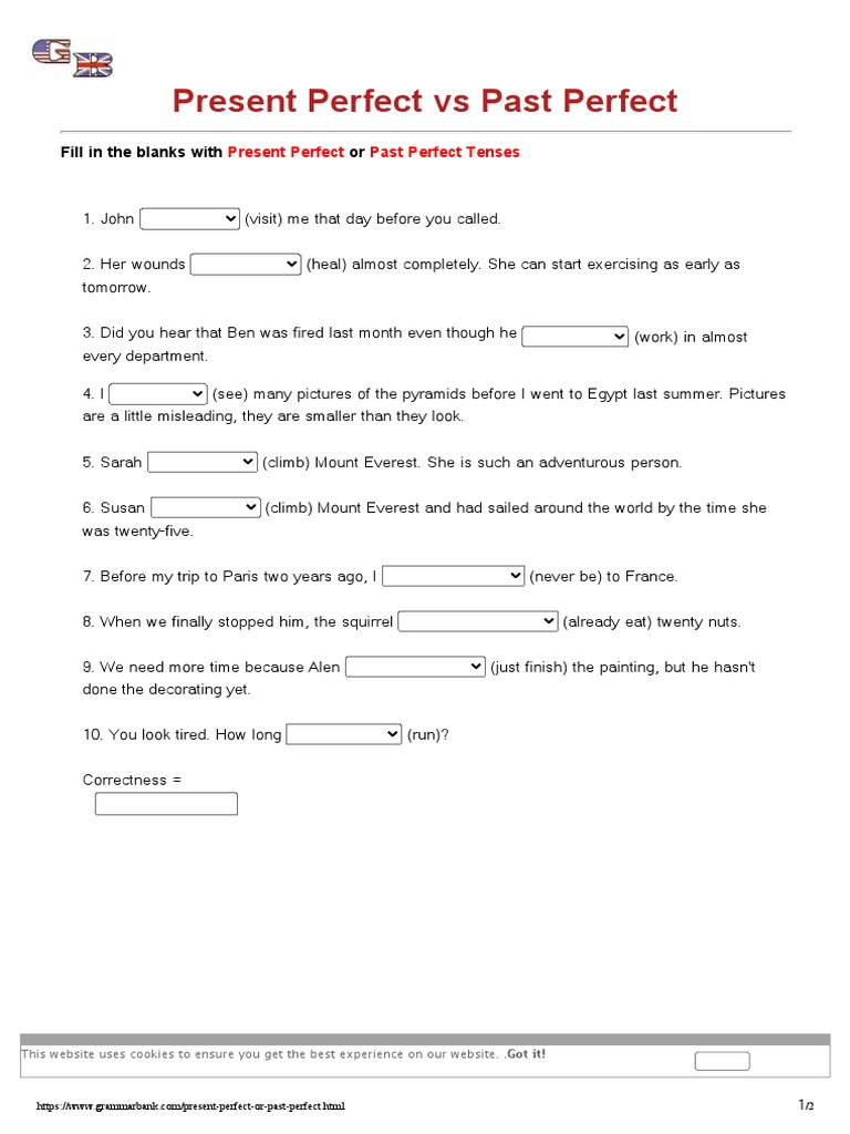 Present Perfect Vs Past Perfect Exercise | PDF