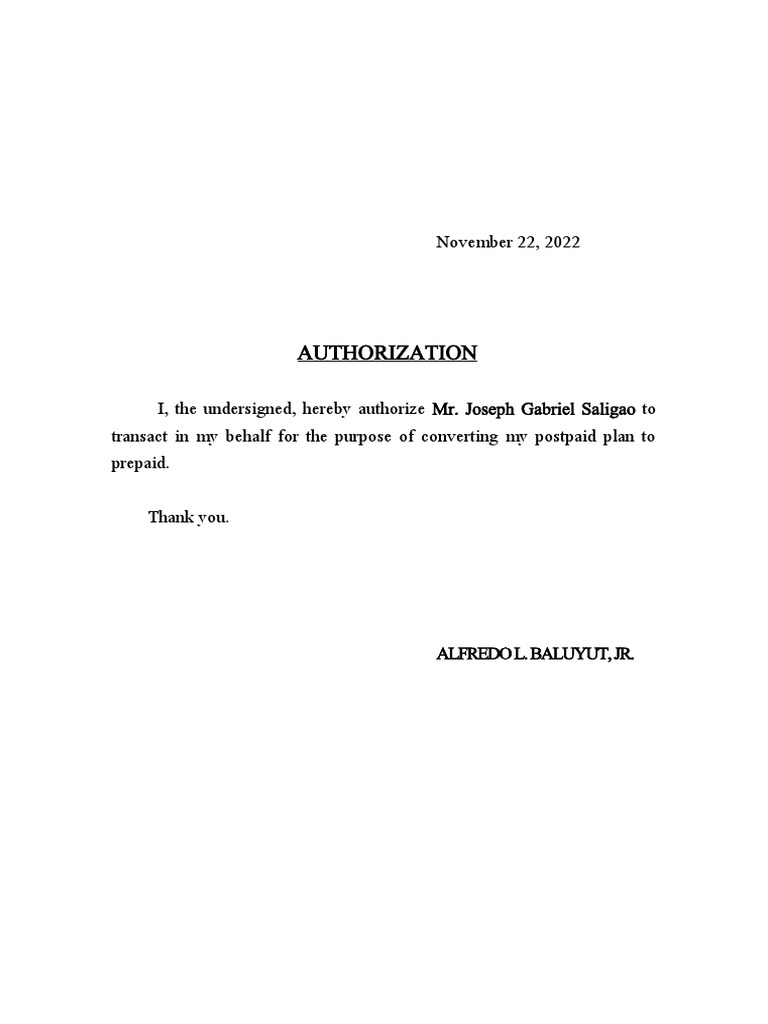 Sample Letter of Authorization Simple 2022 | PDF