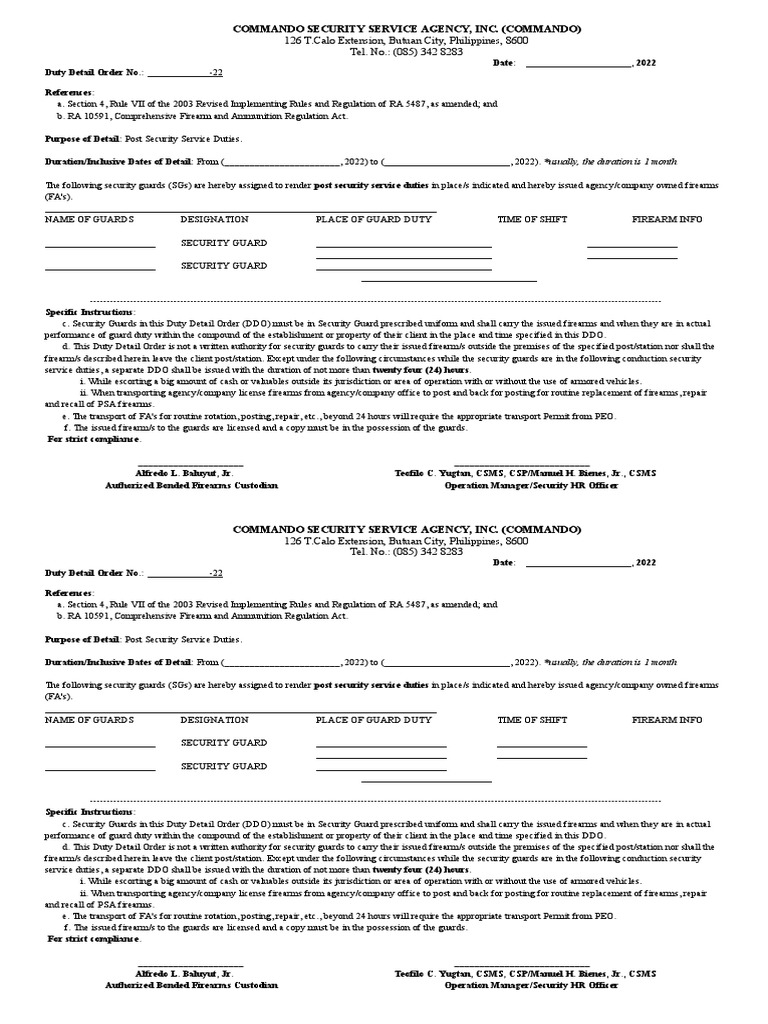 New DDO Format 2016 bLANK | PDF | Security Guard | Common Law