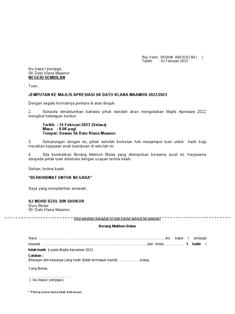 surat jemputan MAJLIS APRESIASI 2022 | PDF