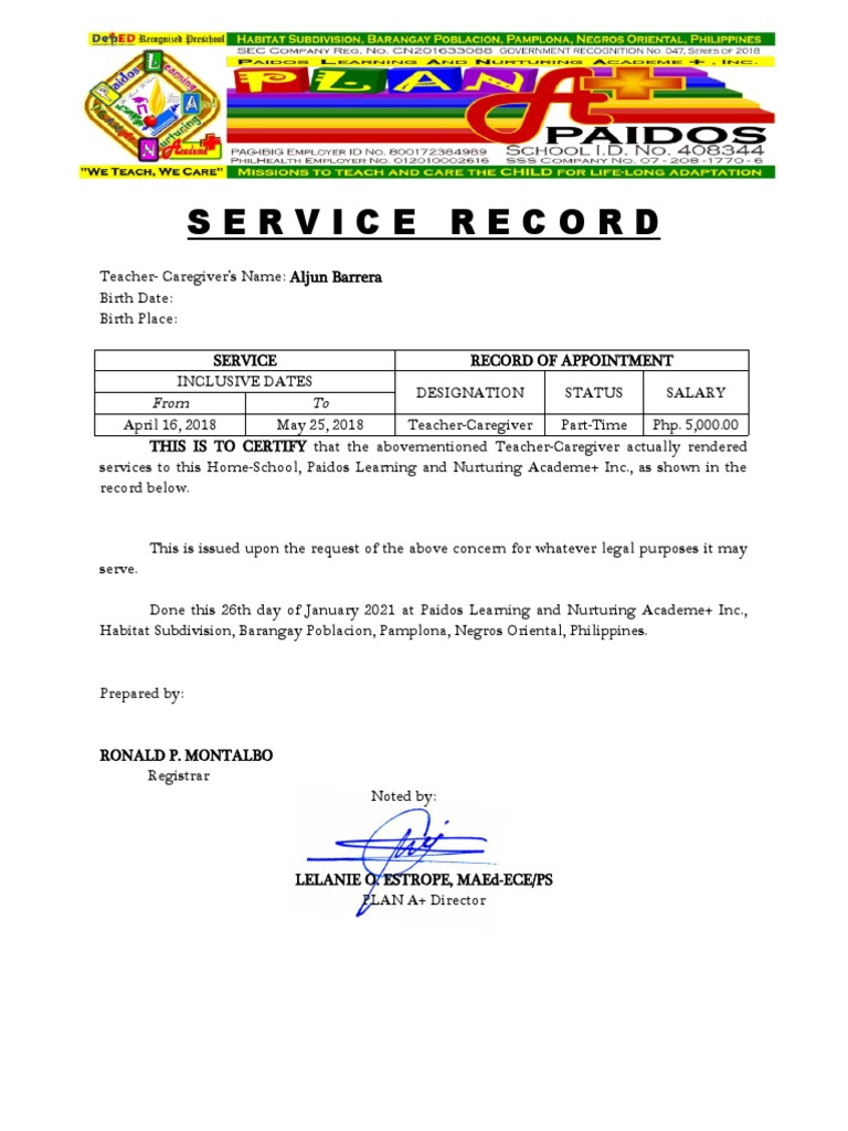 Service Records 2 | PDF | Learning | Domestic Life