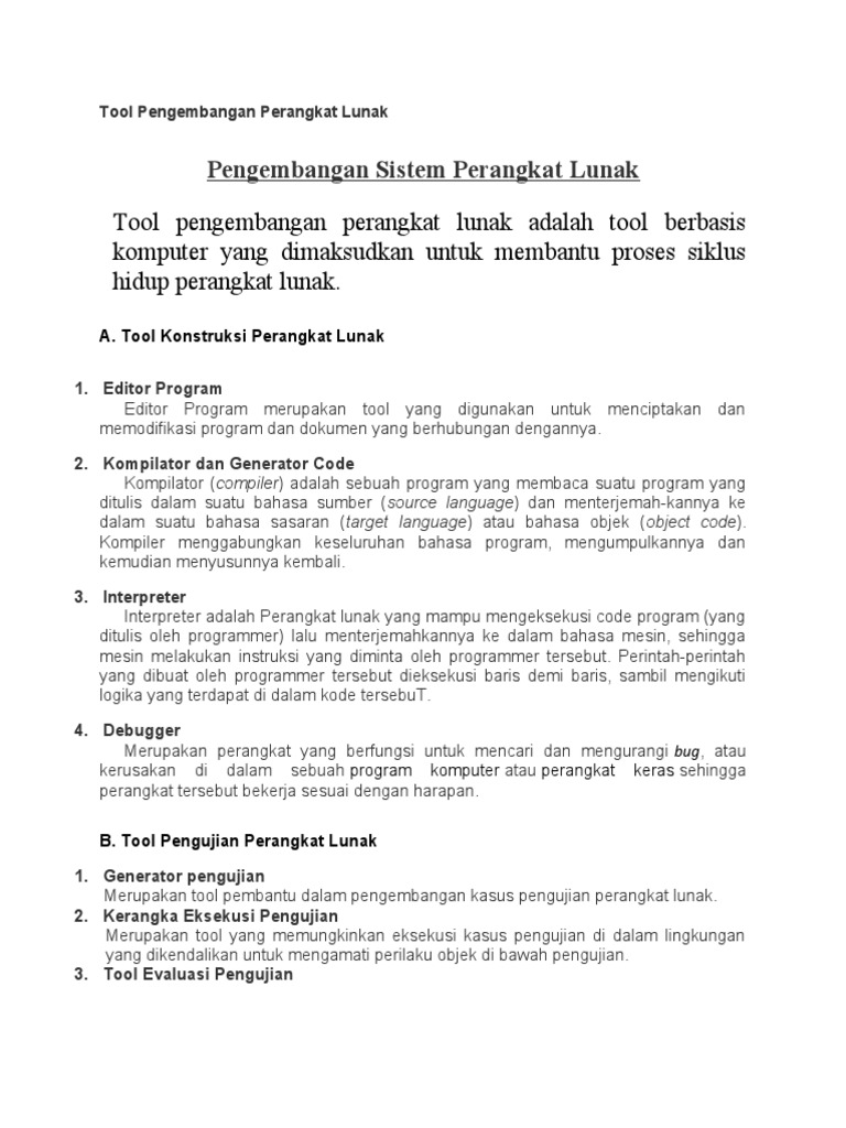 Tool Pengembangan Perangkat Lunak | PDF | Komputer | Teknologi & Rekayasa