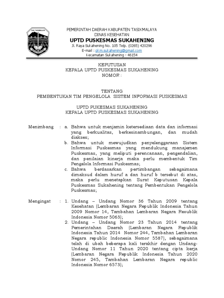 SK Tim Pengelola Simpus | PDF