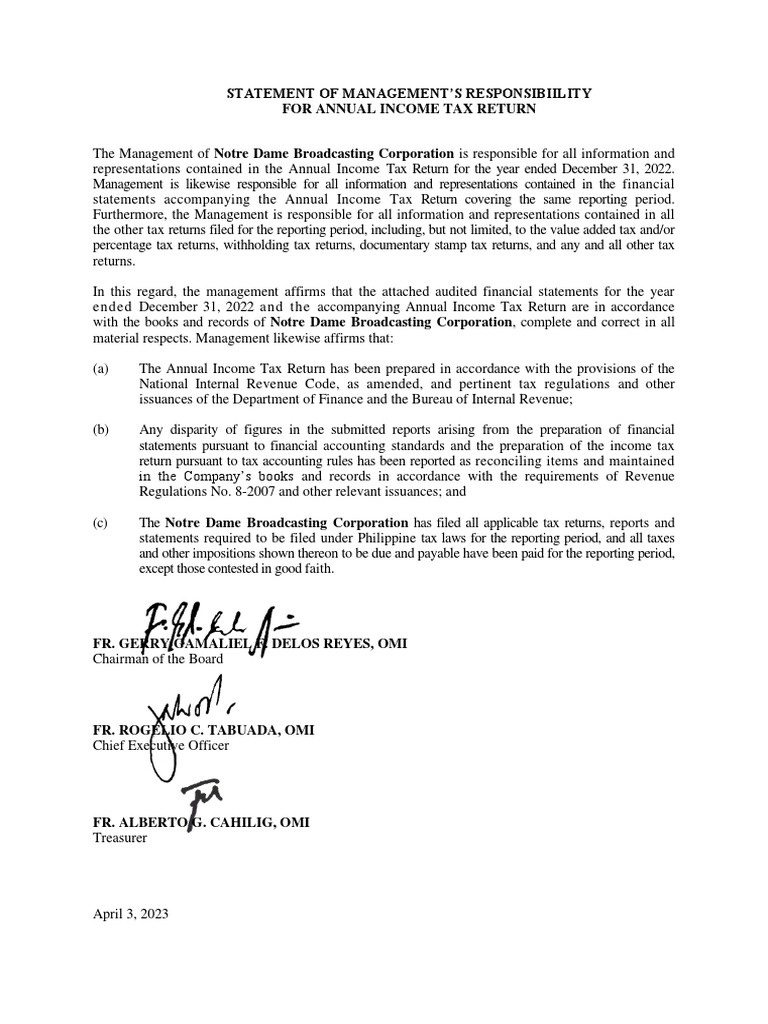 Statement of Management | PDF