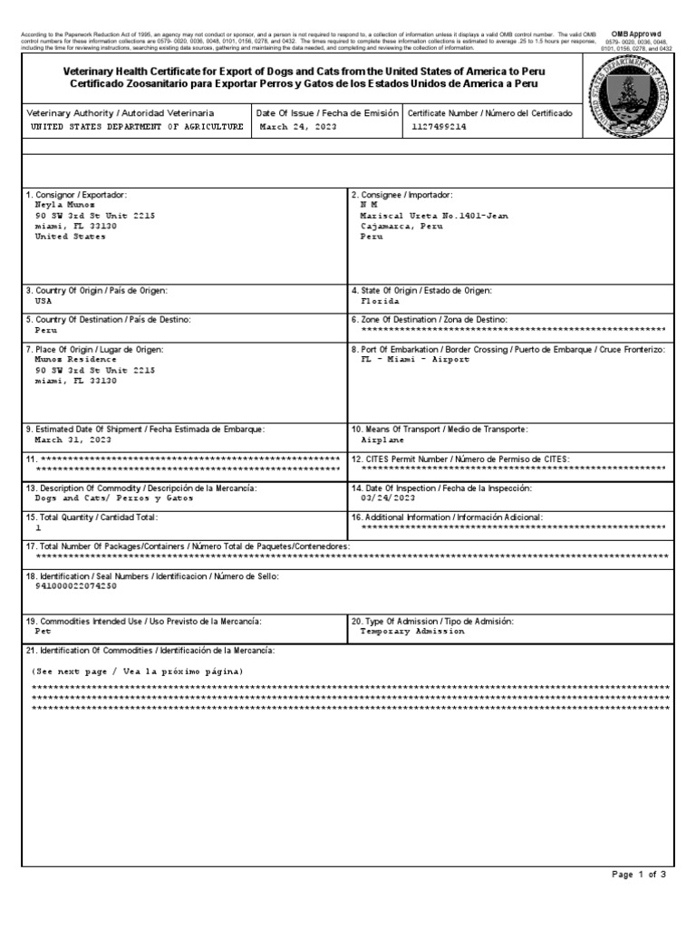 Health Certificate Peru Final PDF | PDF | Medicine | Health Sciences