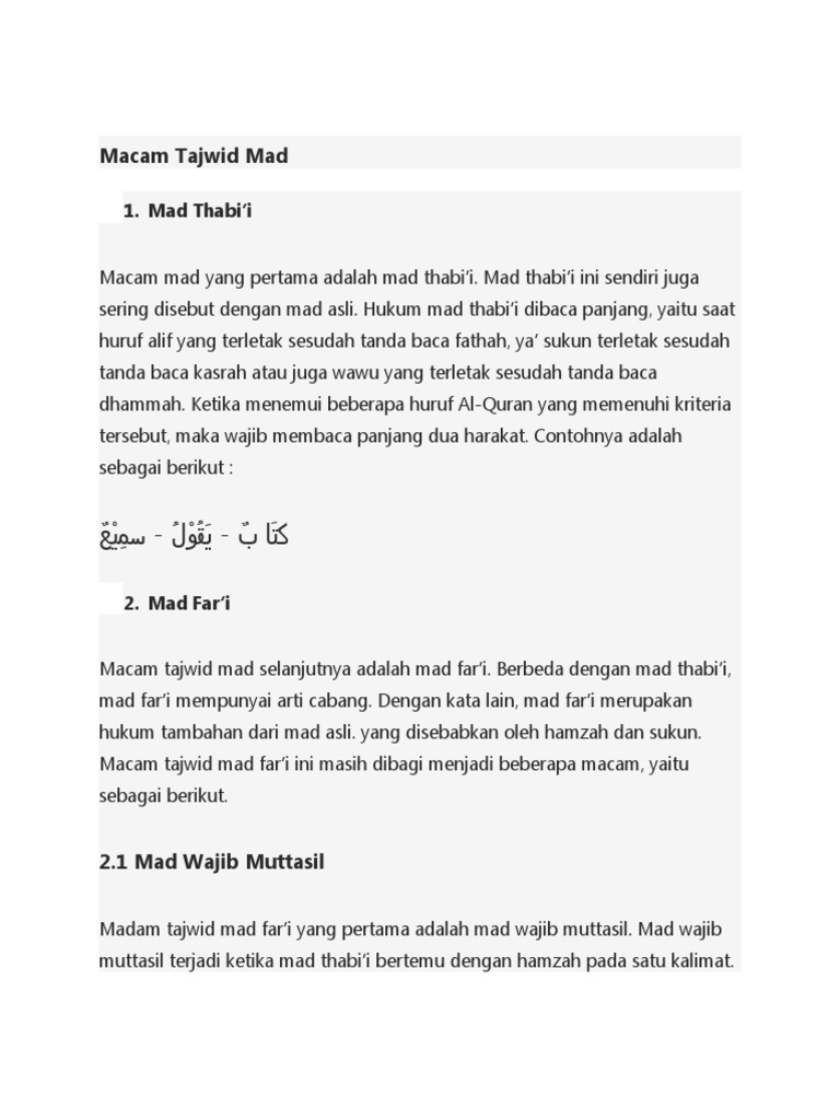 Macam Tajwid Mad | PDF