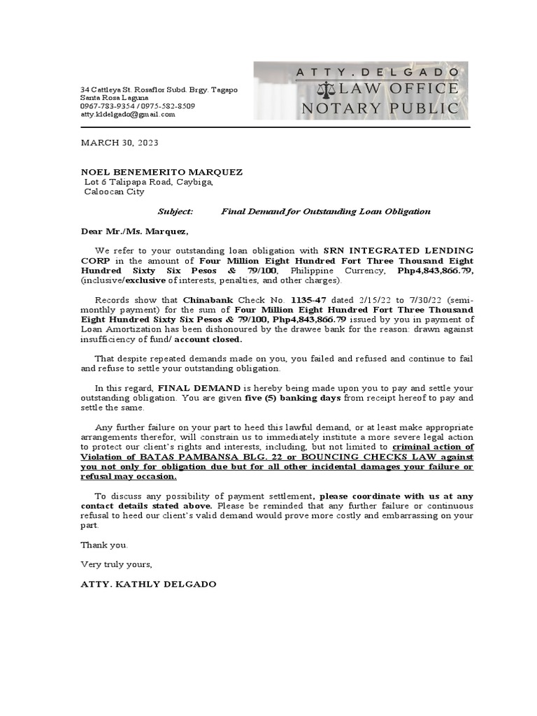 Final Demand Letter - SRN MARQUEZ | PDF