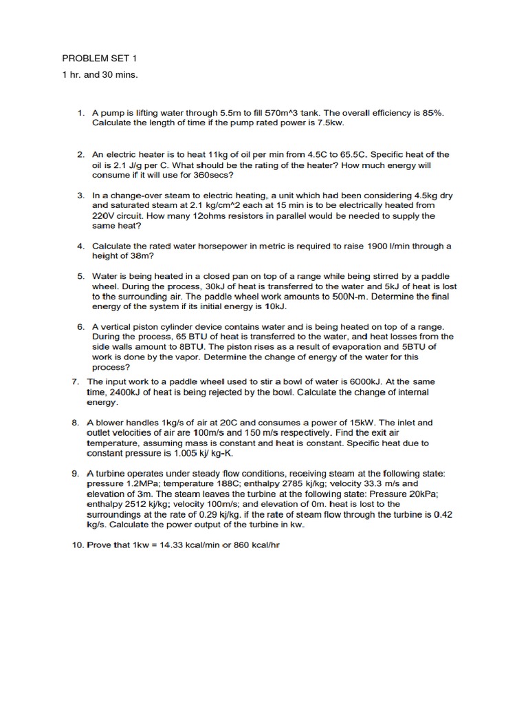 Problem Set 1.1 PDF | PDF | Heat | Turbine