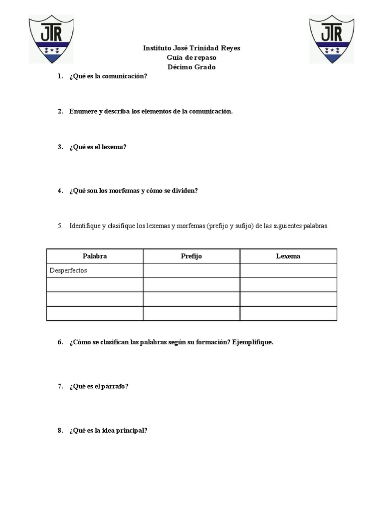 Guía De Repaso Décimo Grado Pdf