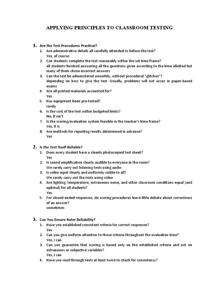 APPLYING PRINCIPLES TO CLASSROOM TESTING.docx | PDF | Behavior ...