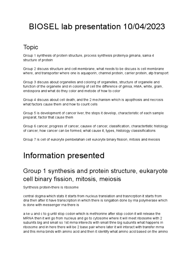 BIOSEL Lab Presentation 10 - 04 - 2023 | PDF