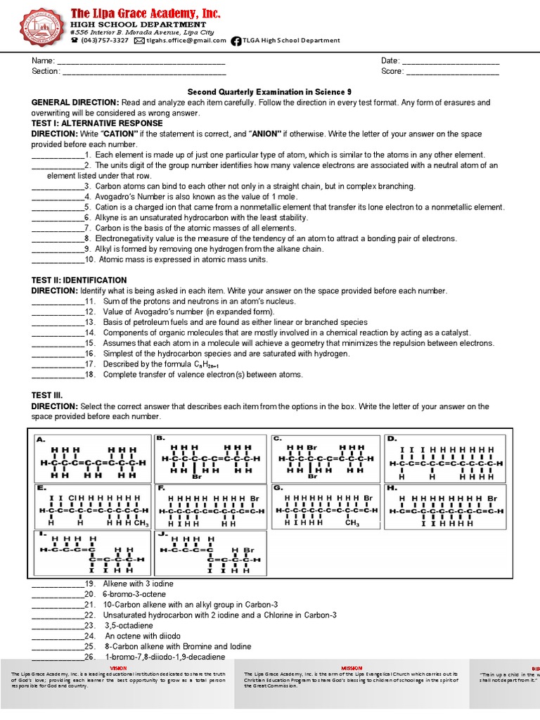 Second Quarterly Summative Test in Science 9 | PDF | Chemical Bond ...