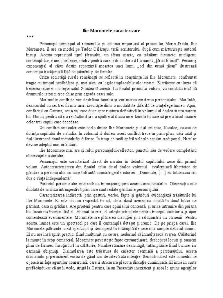 Caracterizare Ilie Moromete | PDF