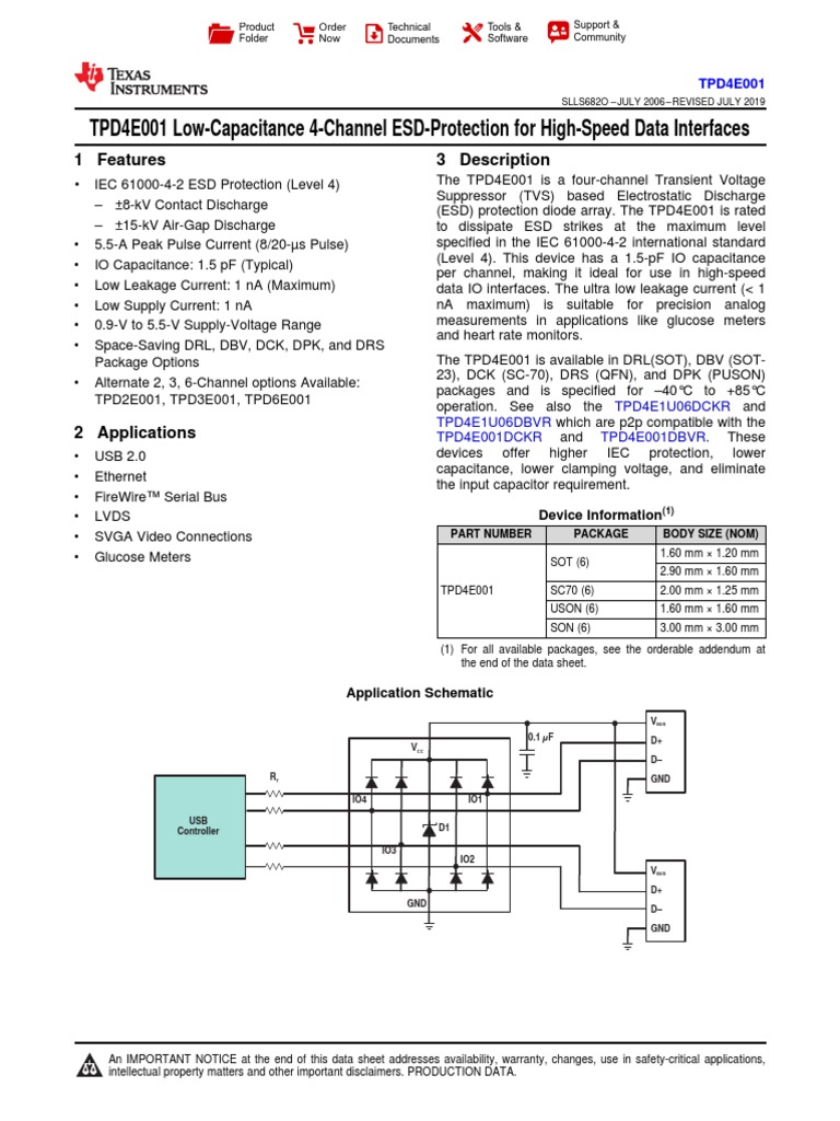DZ2 V05 Alternative Tpd4e001 PDF | PDF | Electrostatic Discharge ...