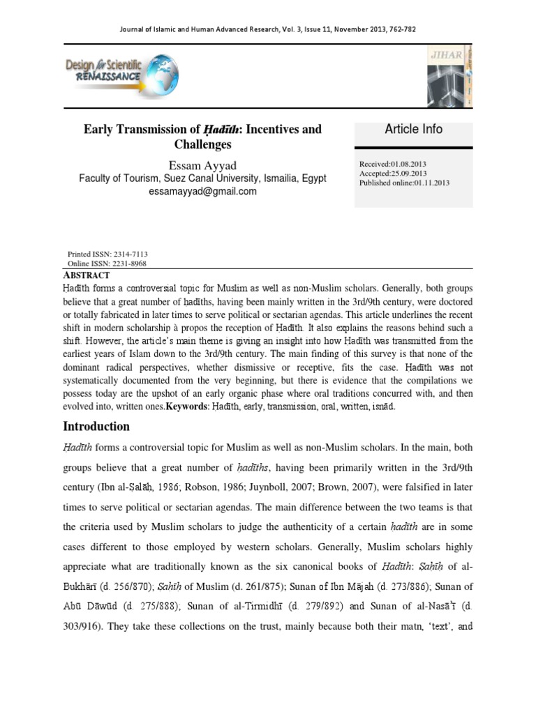 Early Transmission of Adith Incentives | PDF | Muhammad | Hadith Early Transmission of Adith Incentives | PDF | Muhammad | Hadith