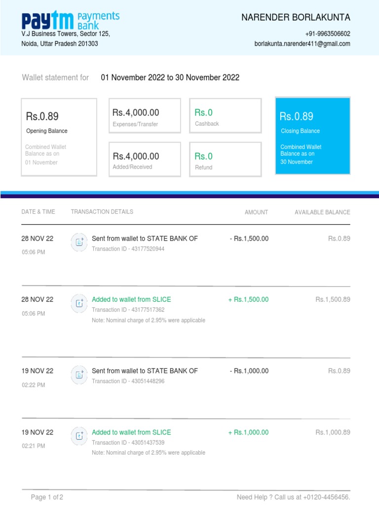 Paytm Statement Nov2022 9963506602 | PDF | Business | Personal Finance