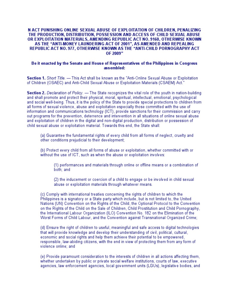 Anti OSAEC Law | PDF | Internet | Extradition