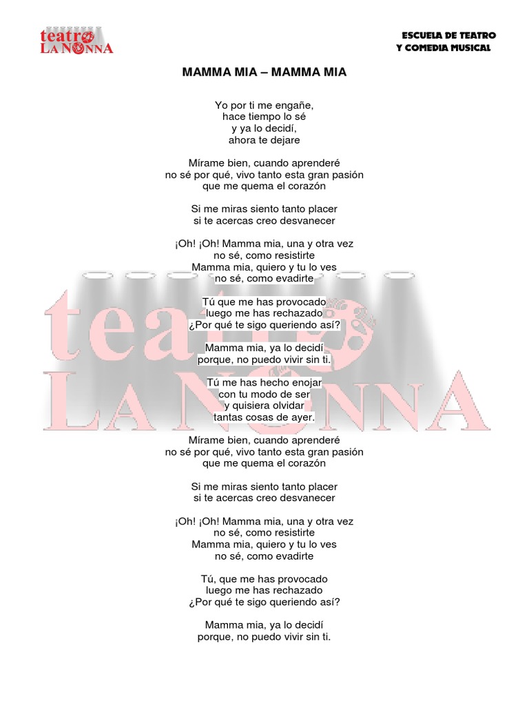 Mamma Mia (LETRA) | PDF