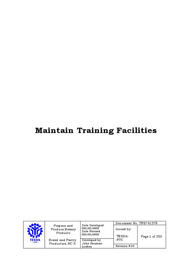 Bread and Pastry Production WIP Maintain Training Facilities | PDF ...