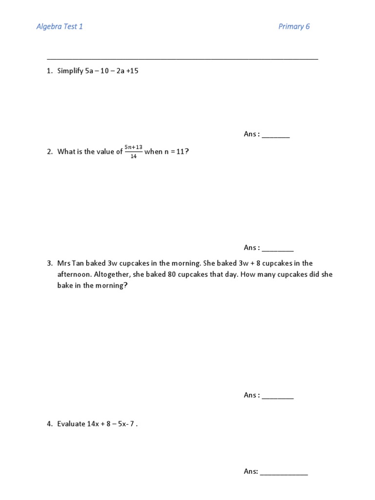 Algebra Test | PDF