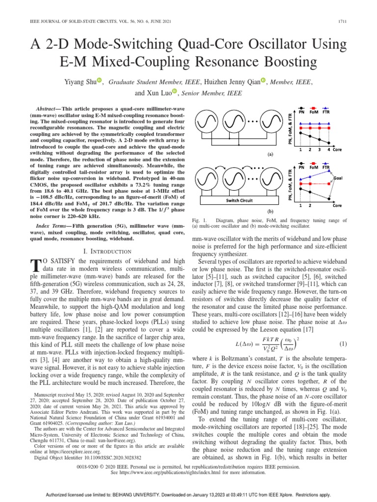 A 2-D Mode-Switching Quad-Core Oscillator Using E-M Mixed-Coupling ...