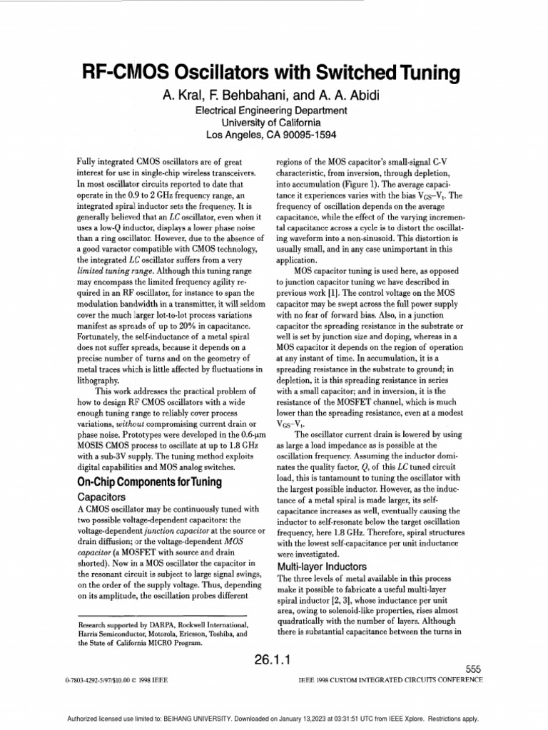 RF-CMOS Oscillator Design Guide | PDF | Capacitor | Mosfet