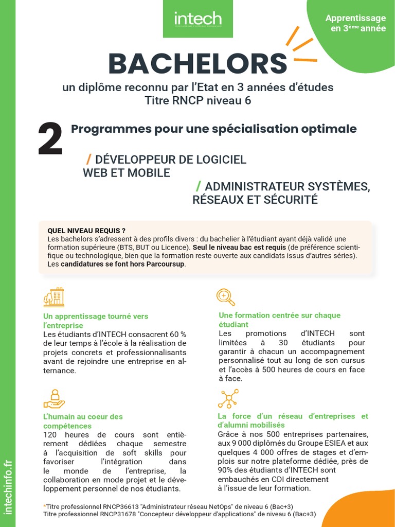 Bachelors INTECH : Formation et Débouchés | PDF | Baccalauréat ...