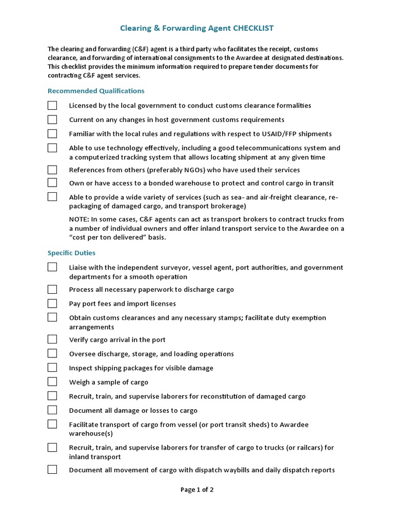 GDP Checklist | PDF | Cargo | Customs