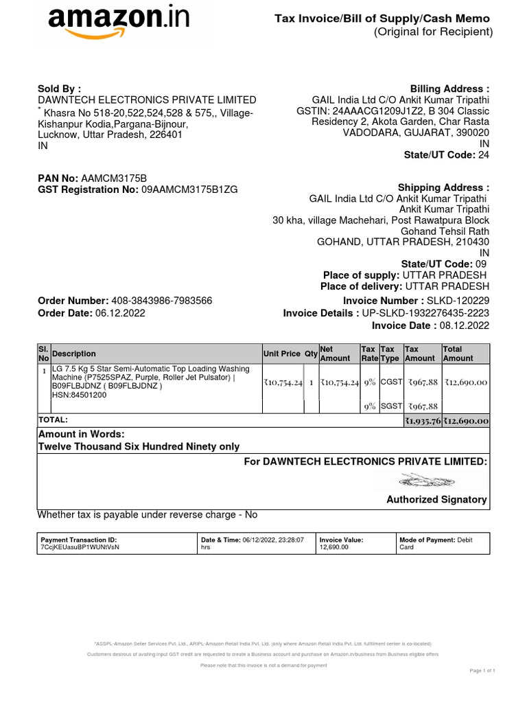 Invoice Washing Machine | PDF | Invoice | Economies