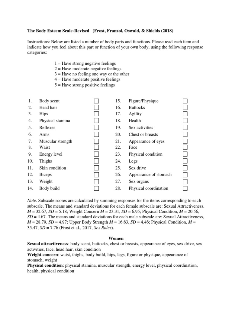 Test 4 The Body Esteem Scale Revised | PDF | Physical Attractiveness ...