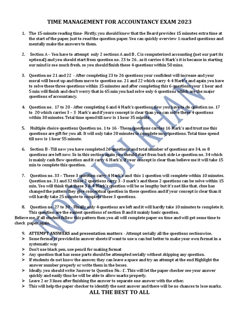 Accountancy Class 12 Board Time Management | PDF | Multiple Choice | Cognition