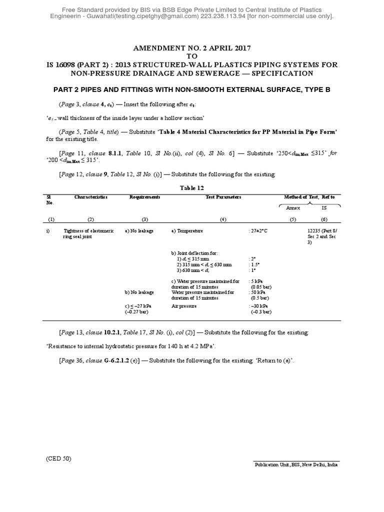 Amendment No. 2 April 2017 TO Is 16098 (Part 2) : 2013 Structured-Wall ...